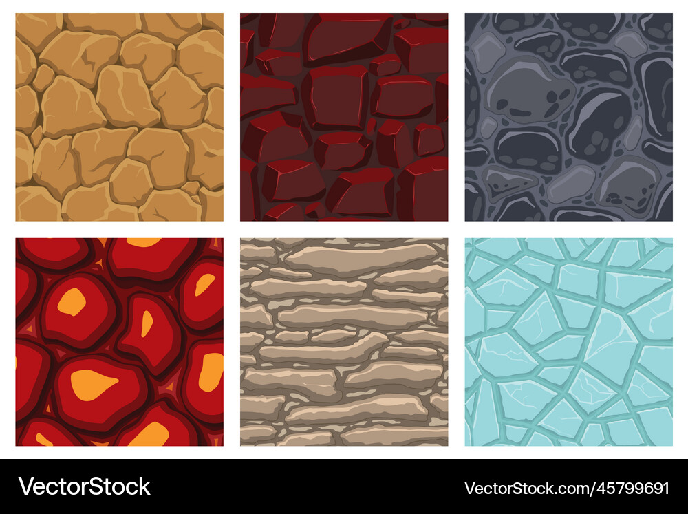 Cartoon game textures lava ice rocks and brick Vector Image