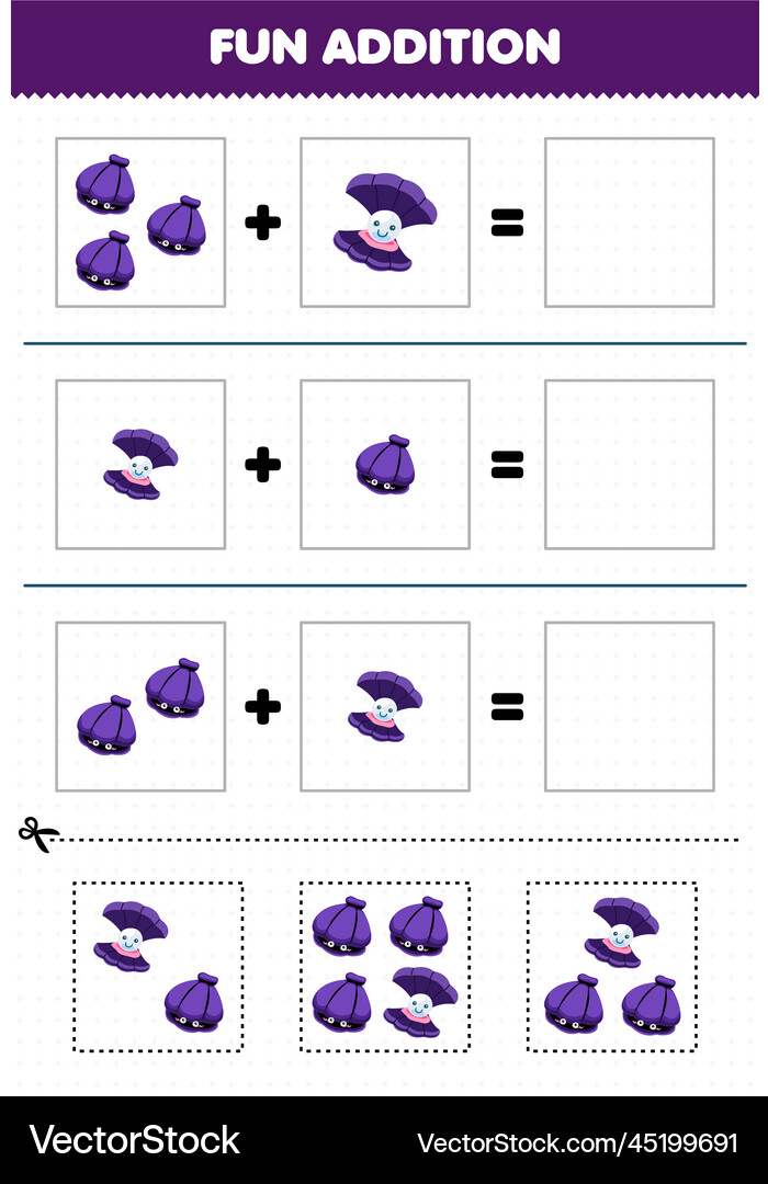 Education game for children fun addition by cut Vector Image