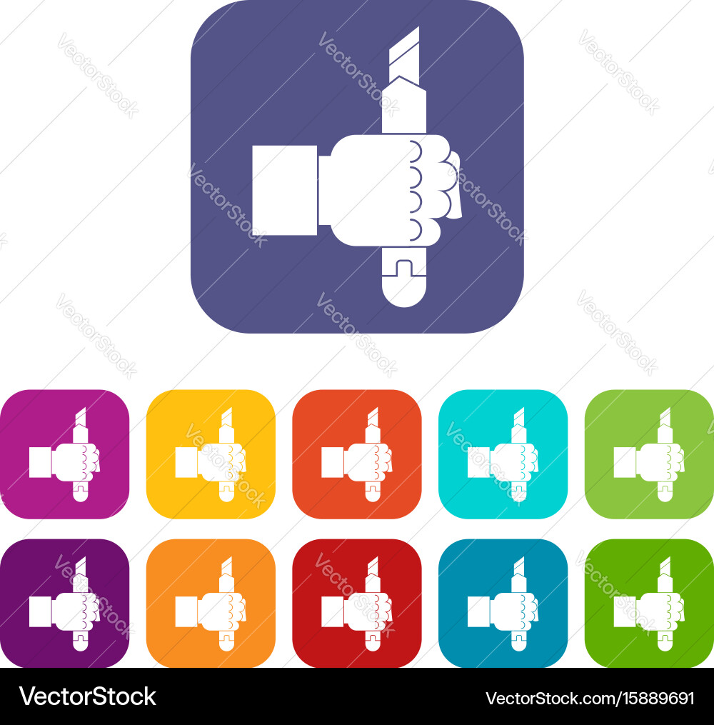 Hand hoding construction utility knife icons set Vector Image