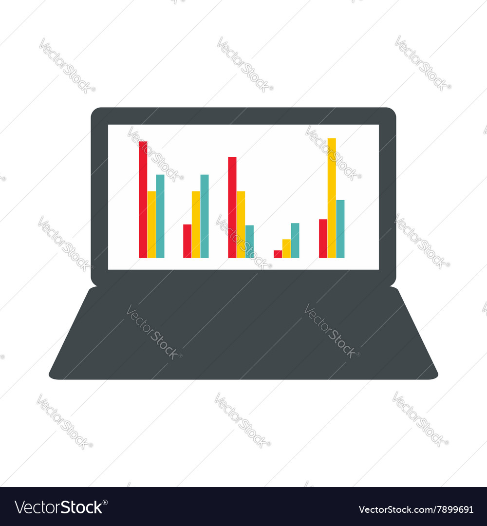 Laptop with business graph icon flat style Vector Image