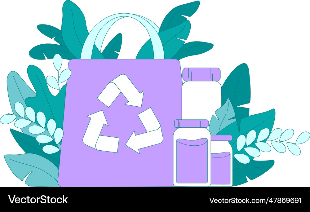 Reusable shopping bag and bottle with growing Vector Image