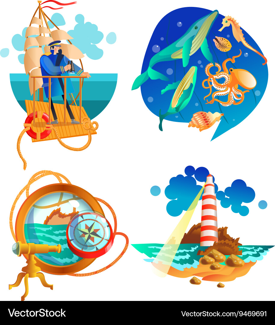 Sea Ocean Nautical Symbols Set Royalty Free Vector Image