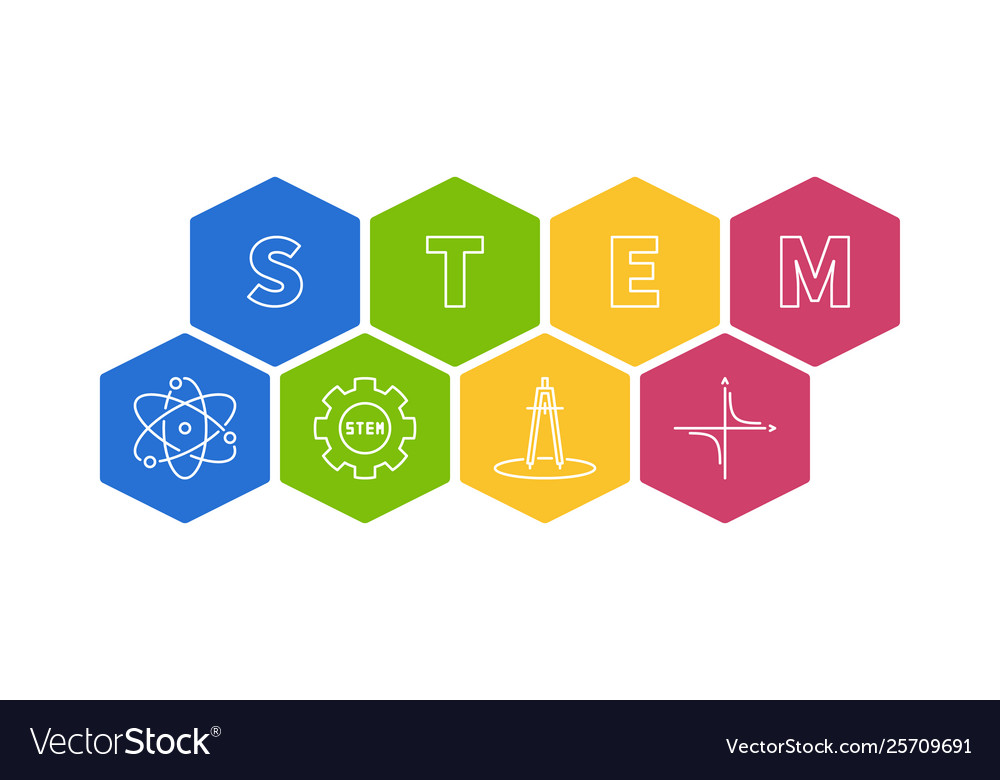Stem concept creative colored hexagonal Royalty Free Vector
