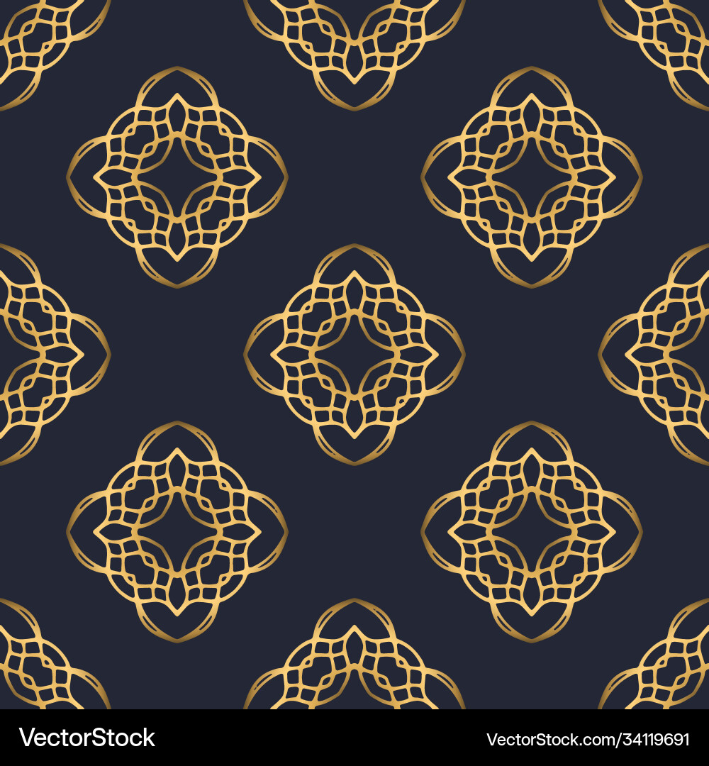 Swirl pattern seamless gold and navy blue Vector Image