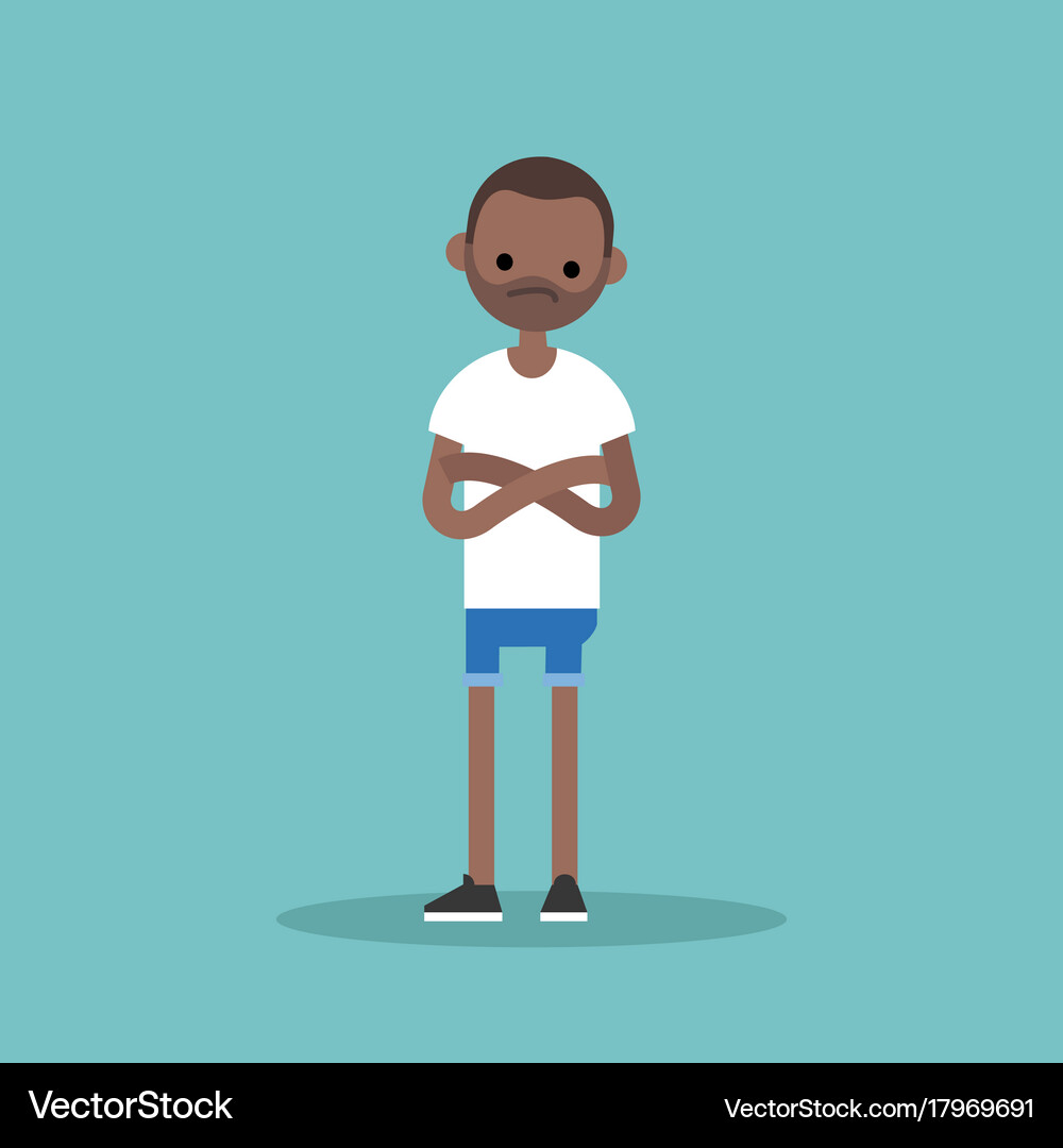 Young sceptical black man crossing arms Royalty Free Vector