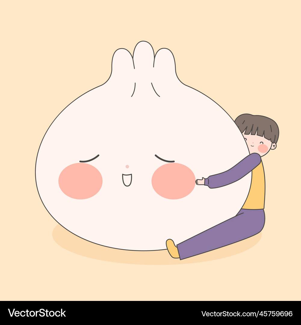 Boy hugs dumpling concept i love dumplings Vector Image