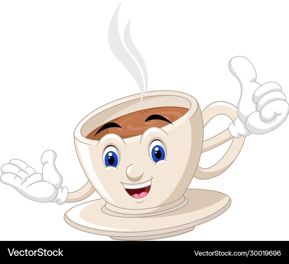 Funny drinking cup glass full tea cartoon Vector Image