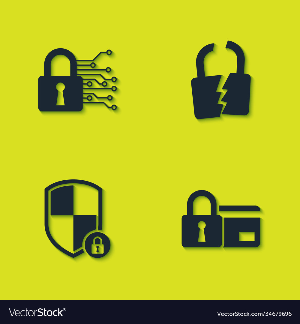 Set cyber security credit card with lock shield Vector Image Set cyber security credit card with lock shield Vector Image