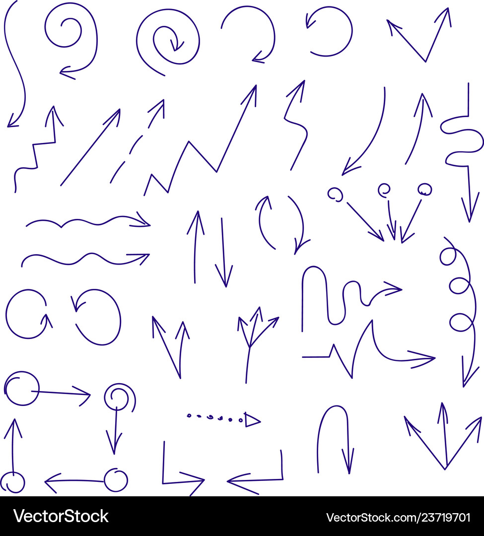 Dark blue hand drawn arrow set isolated on white Vector Image