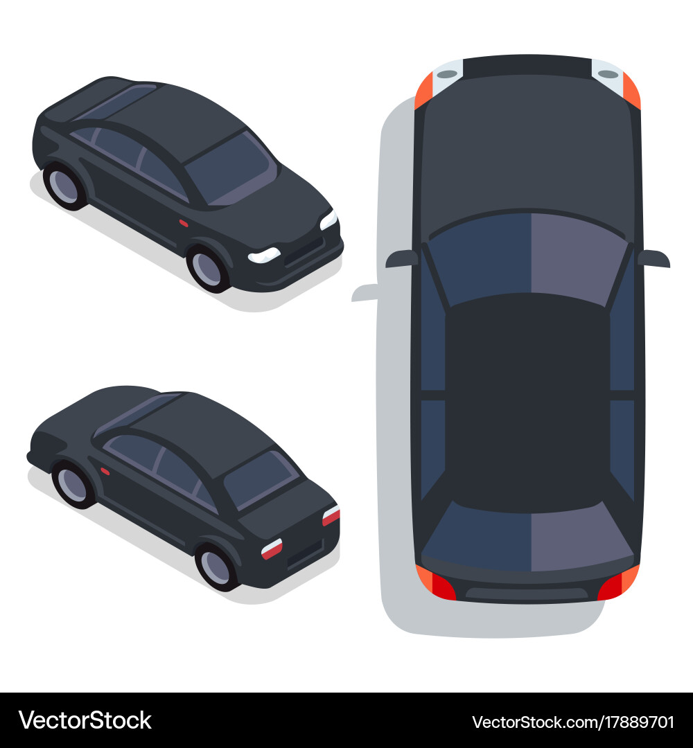 Flat-style cars in different views black Vector Image