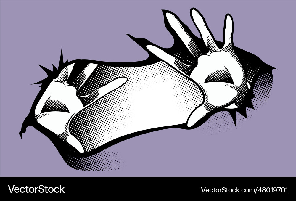 Hands reach out from the break in wall Royalty Free Vector