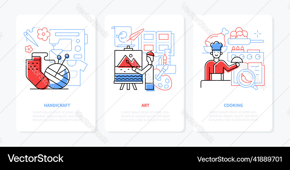 Hobbies and art - line design style banners set Vector Image