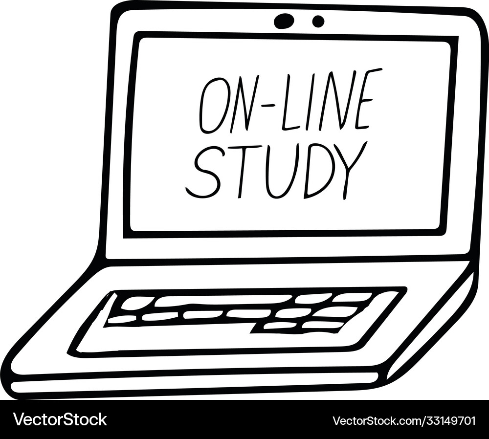 Laptop and lettering on-line study hand drawn Vector Image