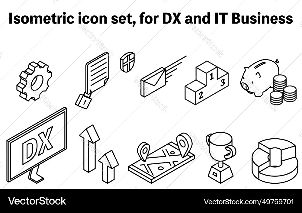 Simple isometric icon set for dx and it business Vector Image