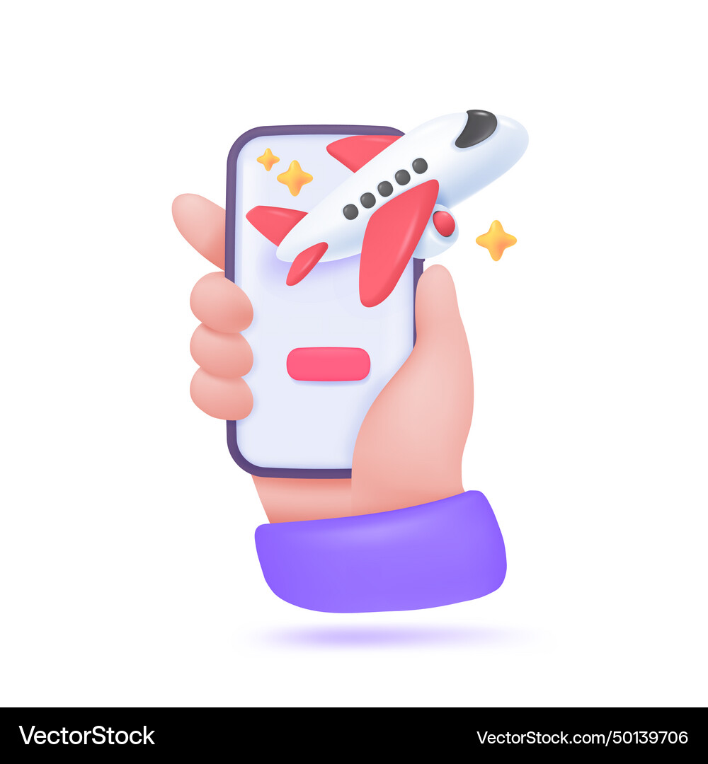 3d airplane flying from mobile phone airline Vector Image
