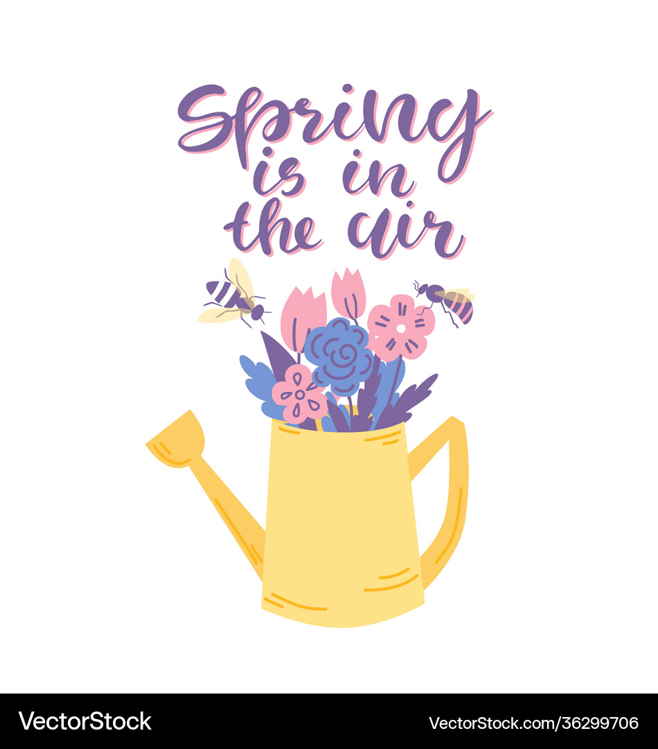 A watering can with flowers and text spring Vector Image