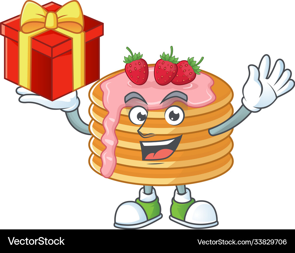 Charming strawberry cream pancake mascot design Vector Image