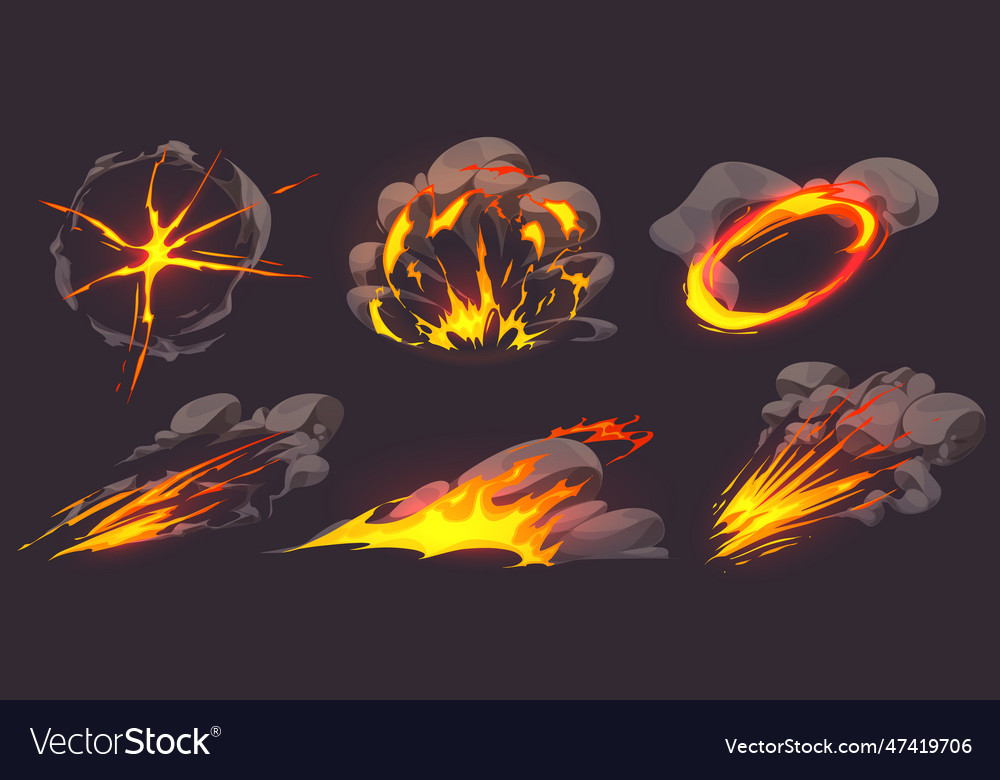 Comic explosive fire cloud game effect Royalty Free Vector