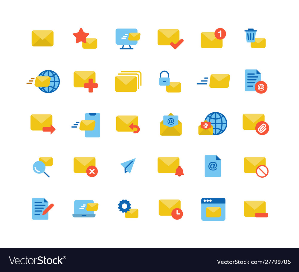 Email and mail flat icon set Royalty Free Vector Image