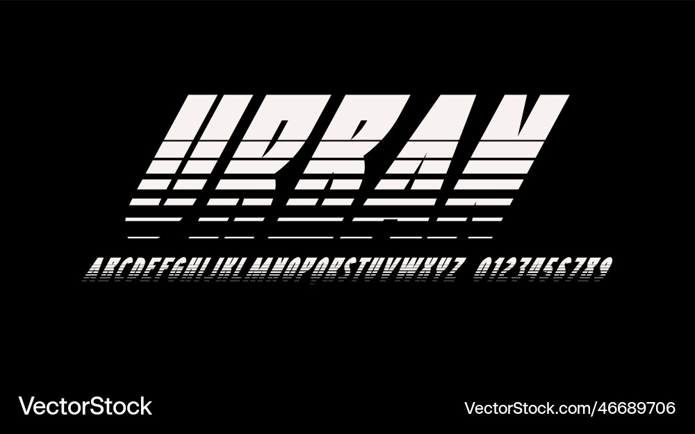 Italic striped sans serif font Royalty Free Vector Image