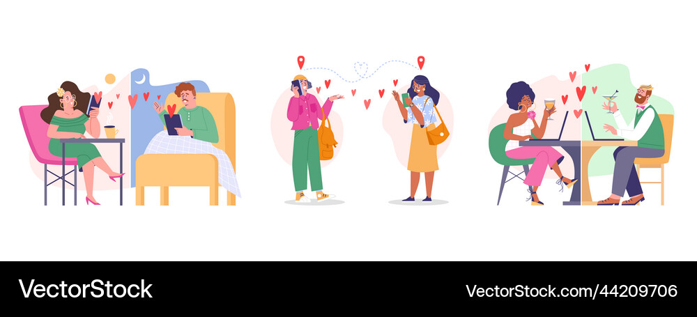 Long distance relationships scenes happy couples Vector Image