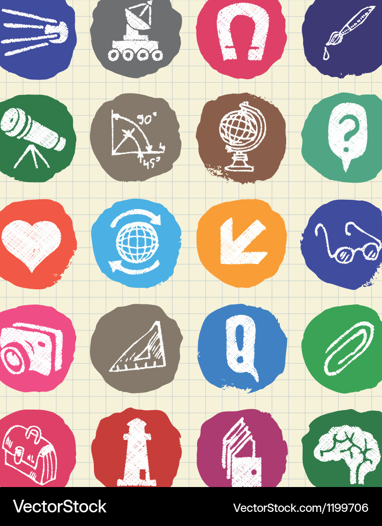 School and education web icons set drawn by chalk Vector Image