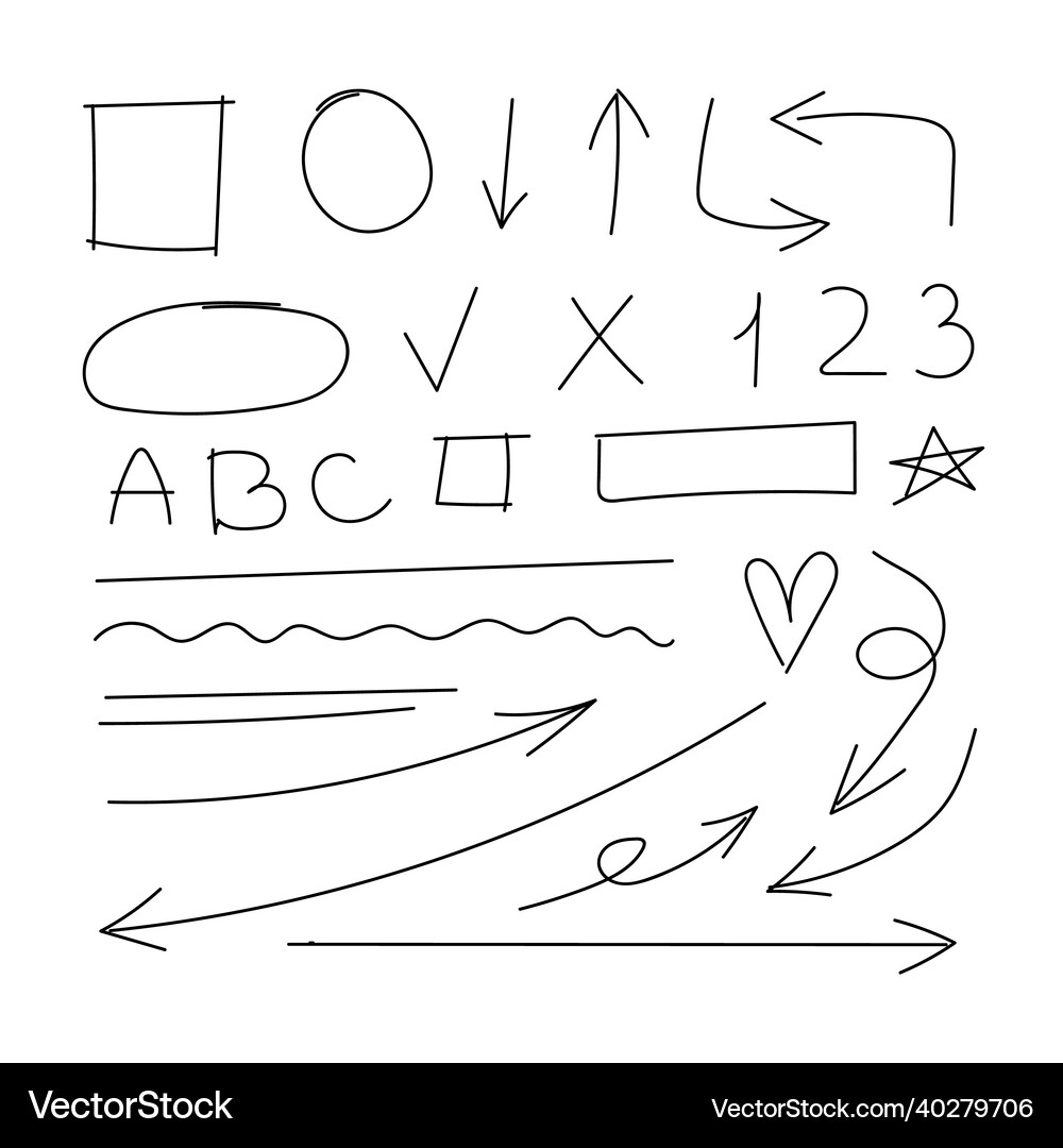 Set of hand drawn elements black drawings Vector Image