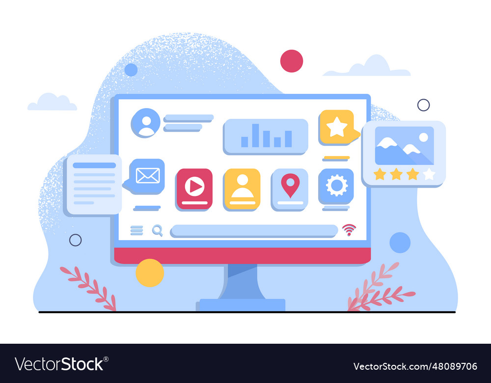 Social media at computer concept Royalty Free Vector Image