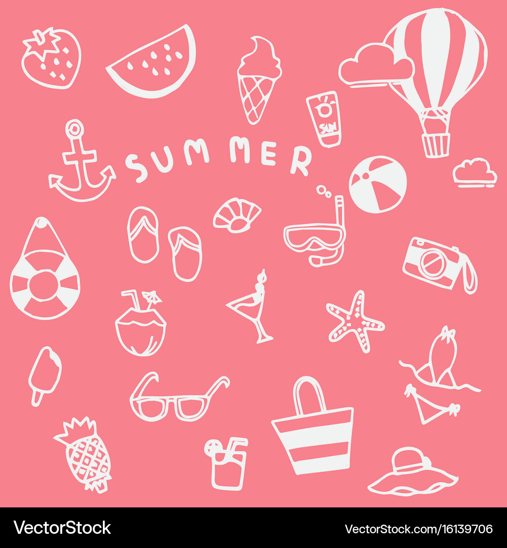 Summer holiday doodles summer icon set Royalty Free Vector