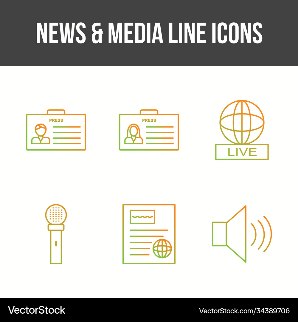 Unique news and media icon set Royalty Free Vector Image