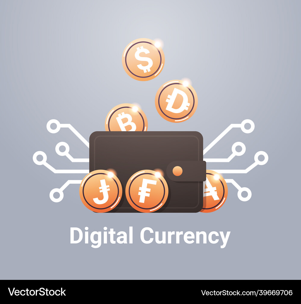 Virtual wallet with golden coins cryptocurrency Vector Image