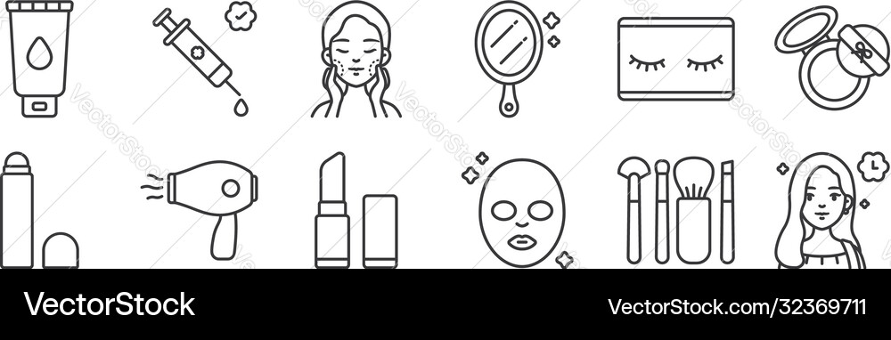 12 set linear beauty cosmetics icons thin Vector Image