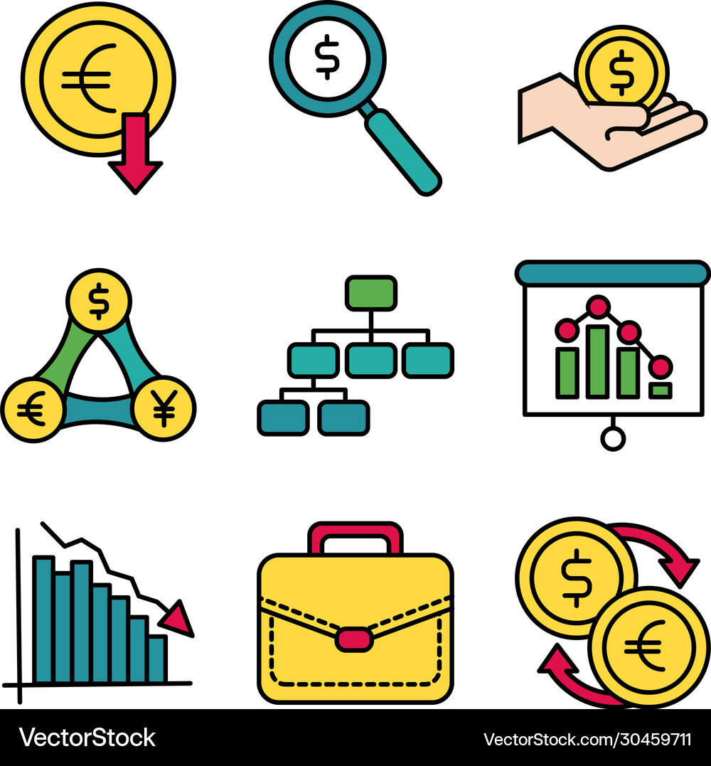Bundle market crash set icons Royalty Free Vector Image