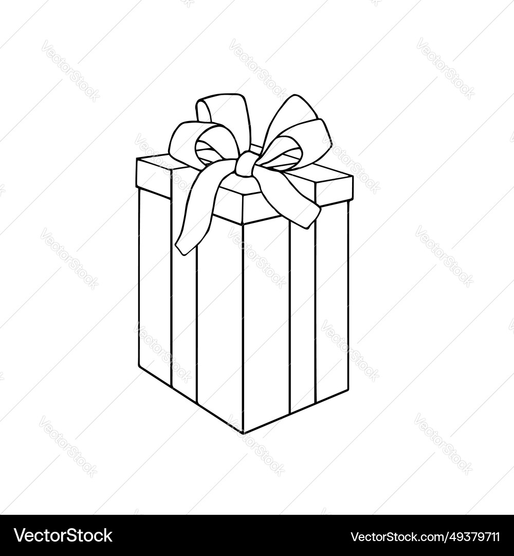 Gift Box With A Beautiful Bow Hand Drawn Vector Image