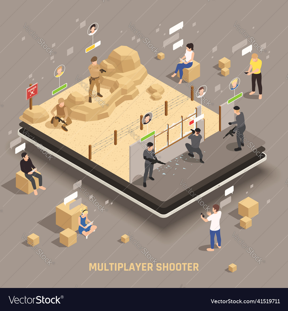 Mobile gaming isometric composition Royalty Free Vector