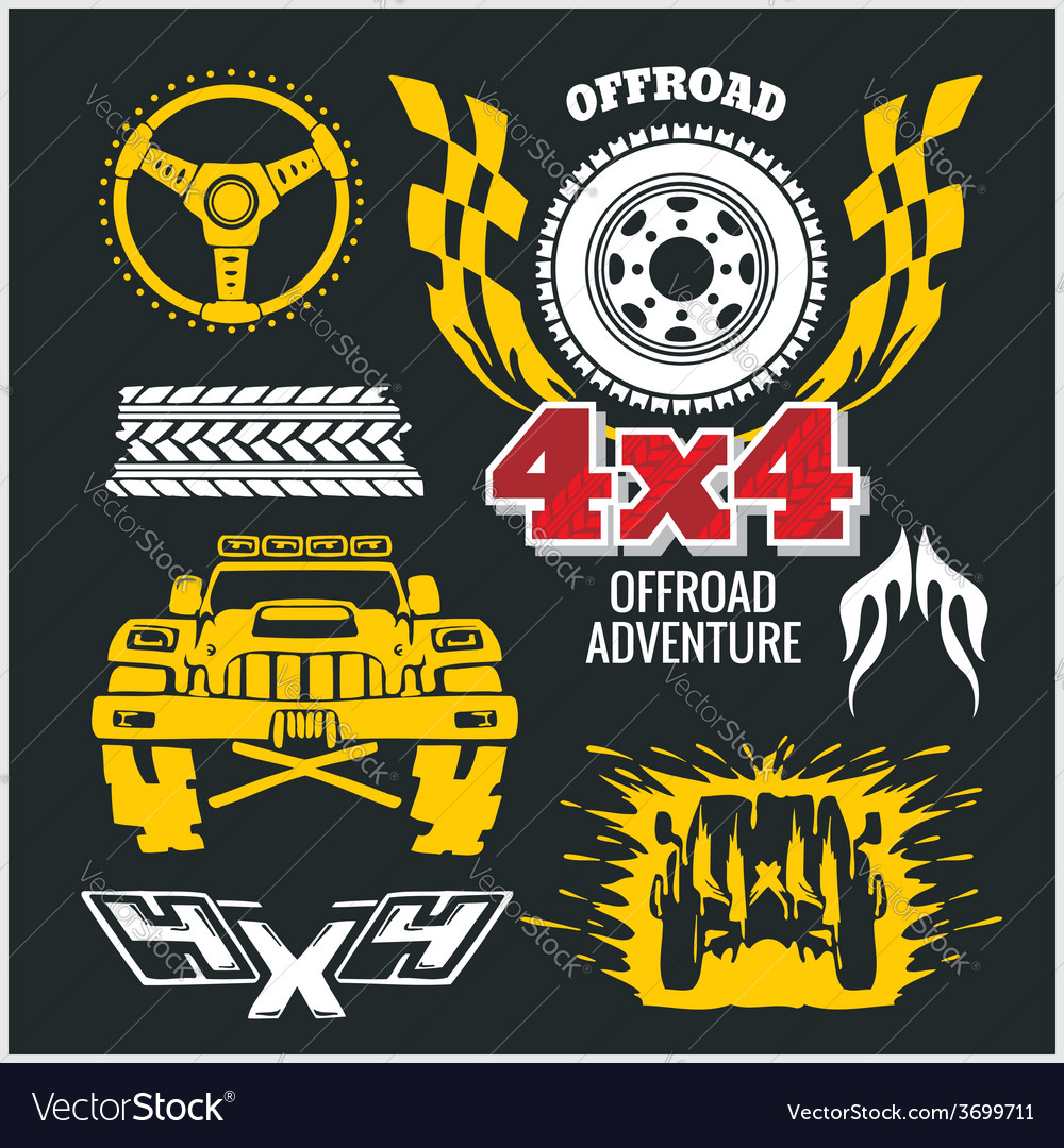 Off-road elements and emblem - set Royalty Free Vector Image