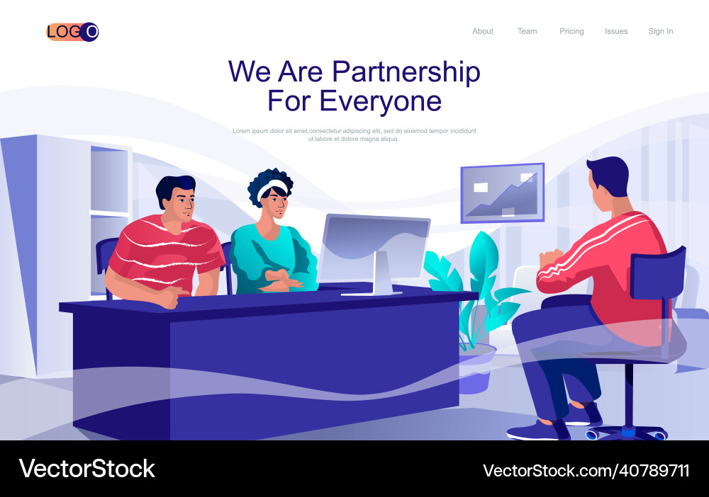Partnership concept isometric landing page Vector Image