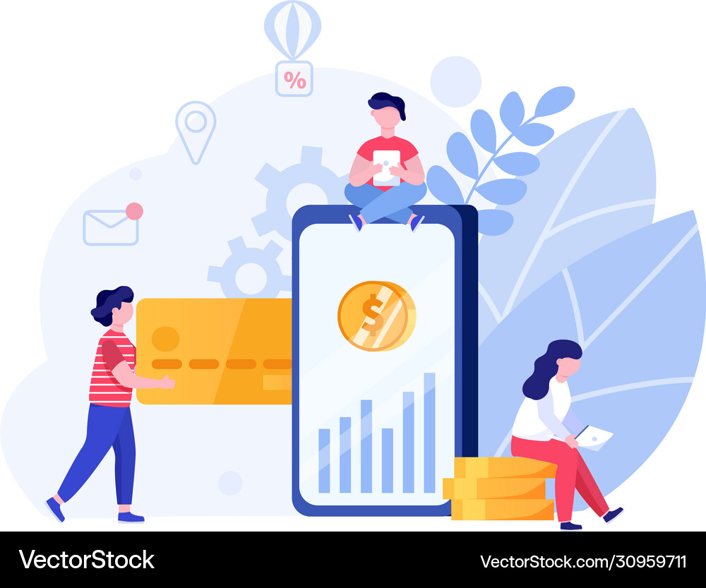 People use banking system and pay online concept Vector Image