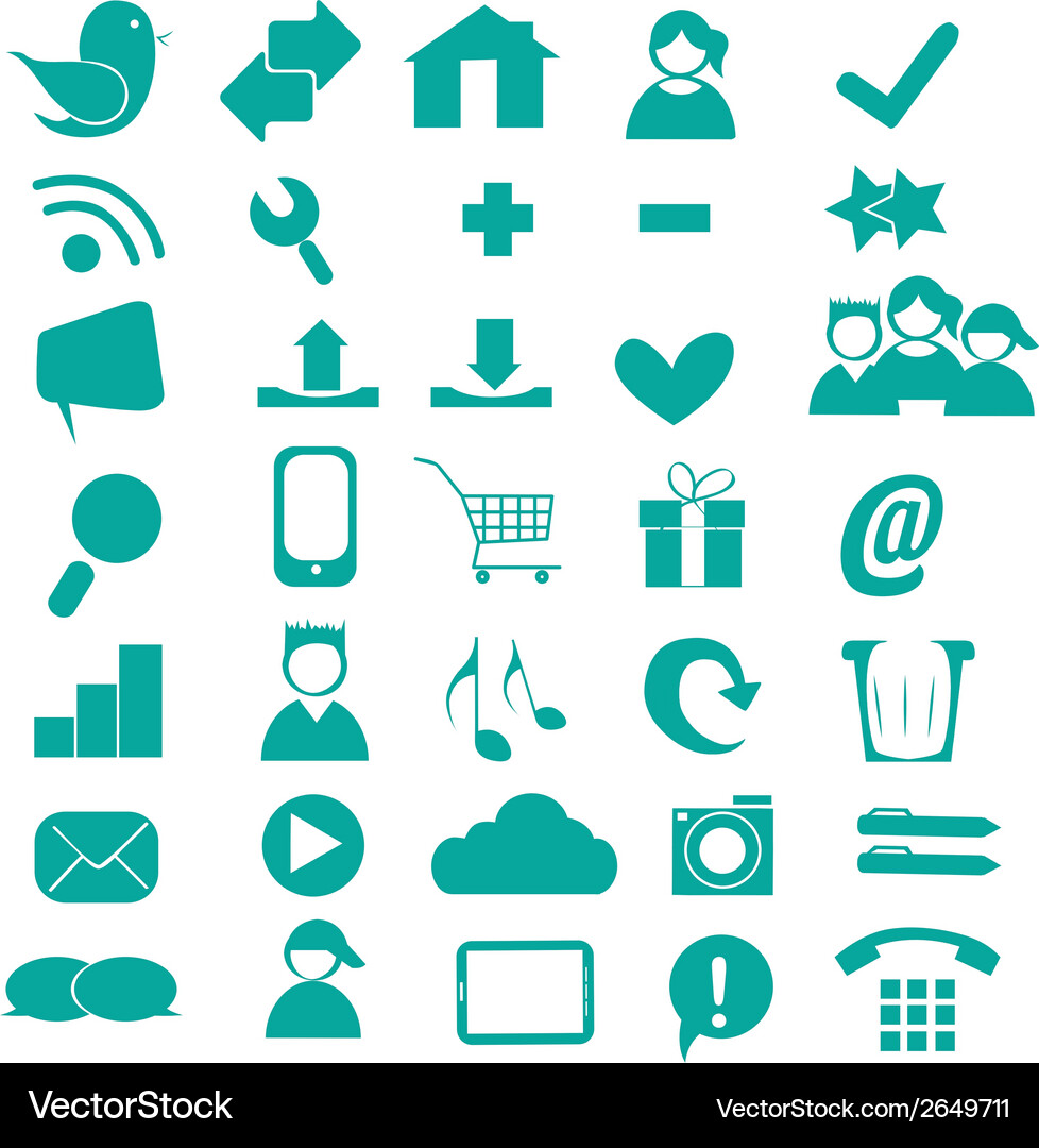 Thirty five blue icons web pages in white Vector Image