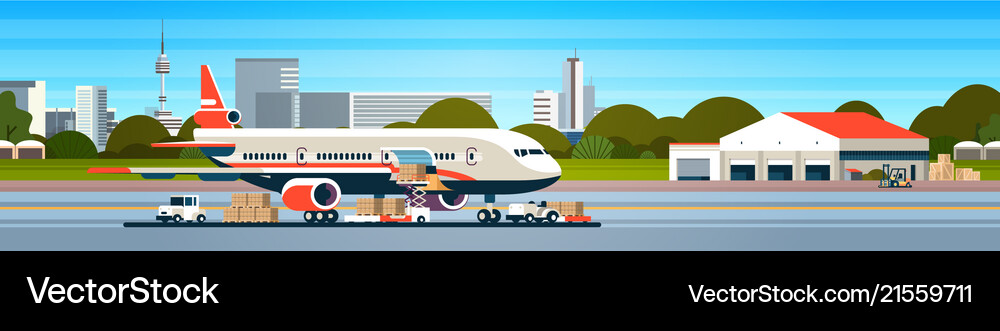 Transport airplane express delivery preparing Vector Image
