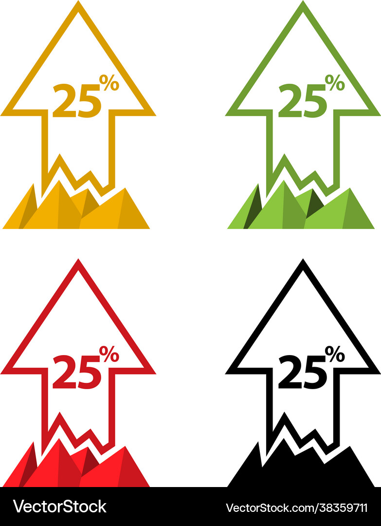 Twenty five percent up upwards arrow Royalty Free Vector