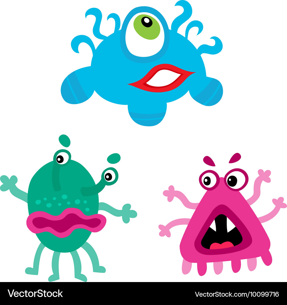 Cartoon cute and funny monsters microbes Vector Image
