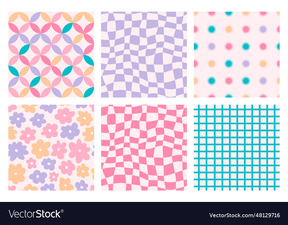 Groovy seamless patterns set of retro backgrounds Vector Image