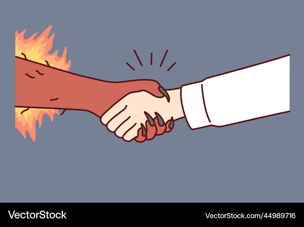 Handshake man and devil symbolizes risky deal Vector Image