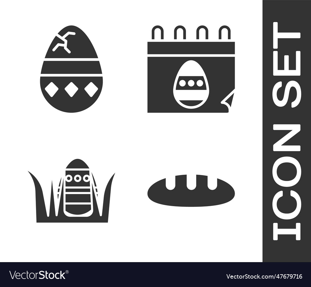 Set bread loaf cracked egg easter egg Royalty Free Vector