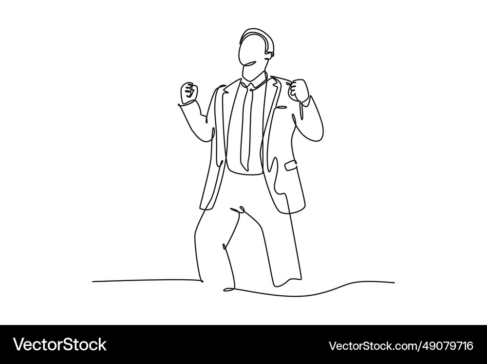 Single one line drawing young happy ceo standing Vector Image