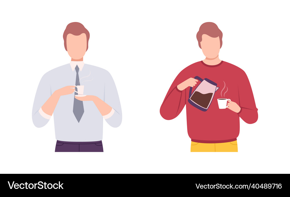 Young man character holding cup with hot coffee Vector Image