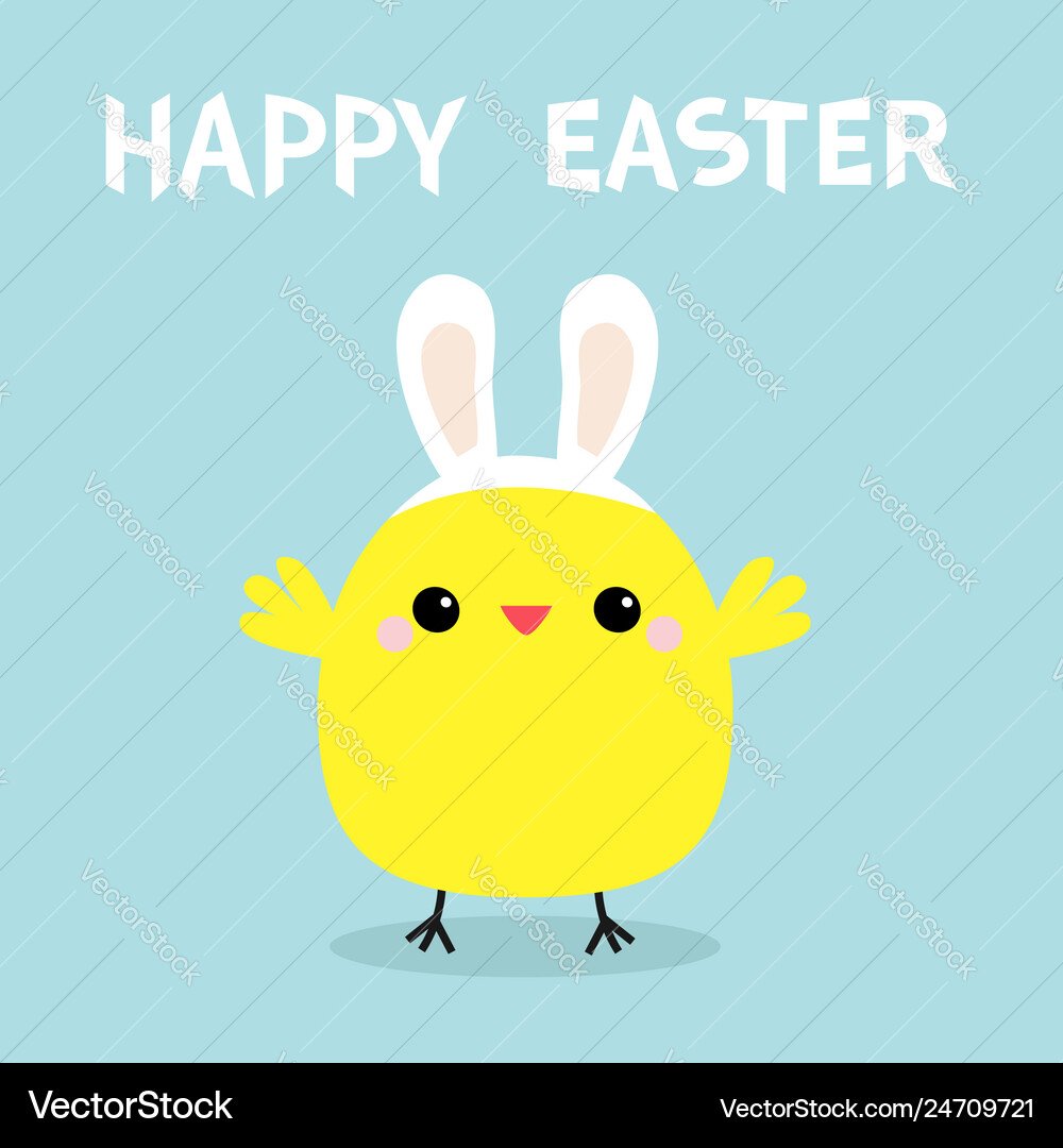 Chicken bird wearing bunny rabbit ears happy Vector Image