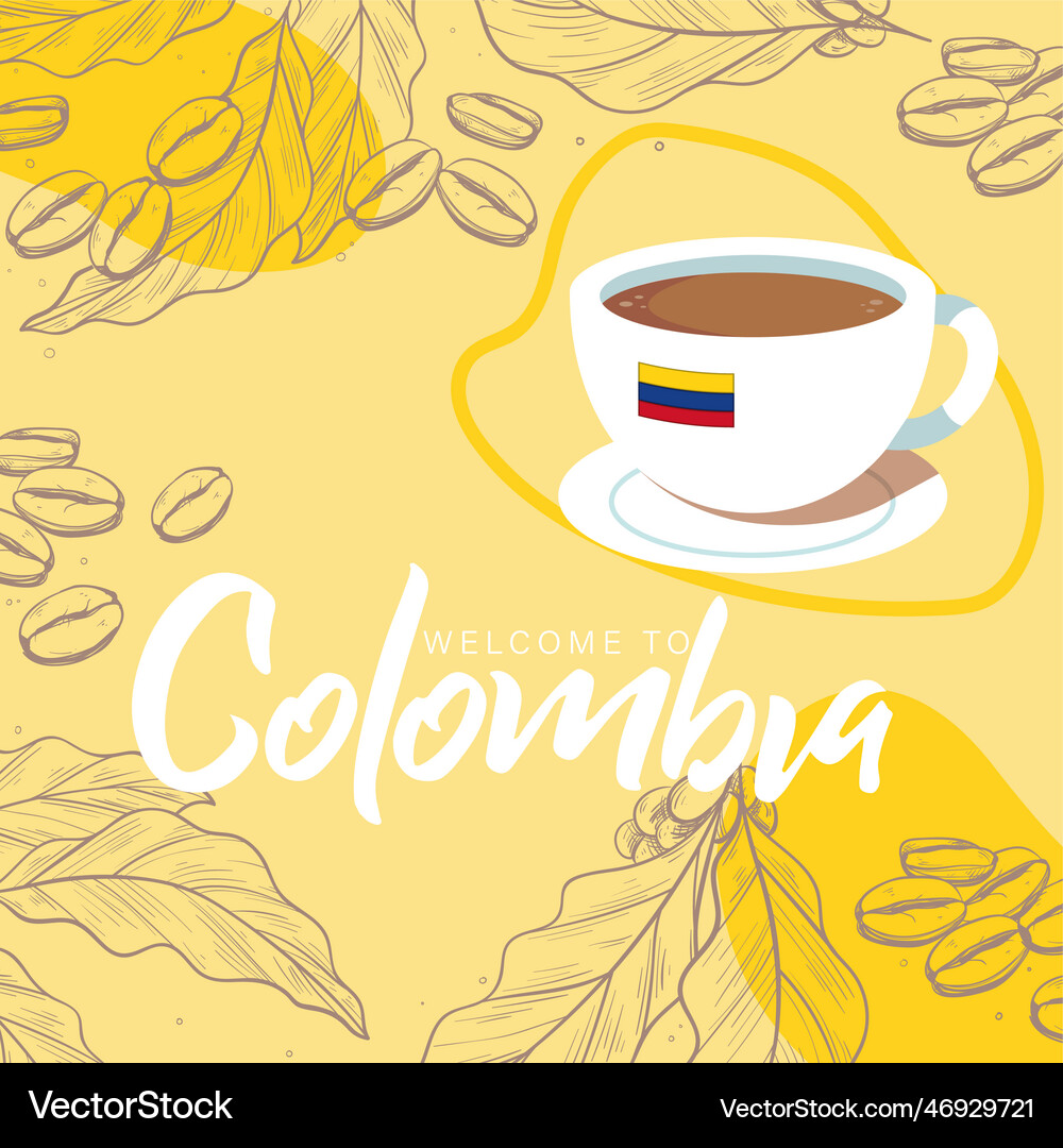 Colored colombia travel template with coffee bean Vector Image