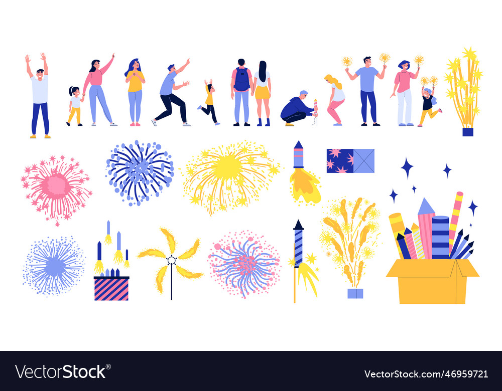 Firework flat set Royalty Free Vector Image - VectorStock